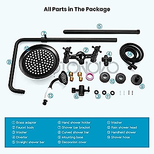 gotonovo Oil Rubbed Bronze Shower Faucet 8 Inch Rainfall Shower Head Set Double Cross Handle Handheld Spray Bathroom Shower System Wall Mount
