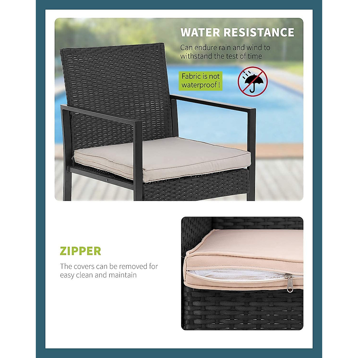 FDW Wicker Bistro Rattan Chair Conversation Sets for Yard Lawn Balcony Poolside Backyard,Black