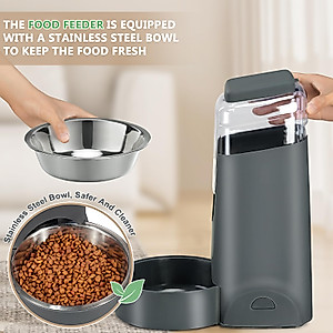 2 Pack Automatic Cat Feeder and Water Dispenser with Stainless Steel Dog Bowl Gravity Self Feeding for Small Medium Pets Puppy Kitten 1 Gallon x 2 (Black)