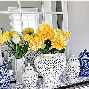 Galt International 19.5” Lattice Ginger Jar with Lid - Home Decor with Intricate Mediterranean Inspired Lattice Work - Living Room and Kitchen Decoration - 19.5” (White)