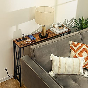 ALLOSWELL Console Table with Power Outlet, 39.4" Narrow Sofa Table, Farmhouse Table Behind Sofa Couch with USB Ports, Sturdy and Durable, for Entryway, Living Room, Foyer, Rustic Brown CTHR8101
