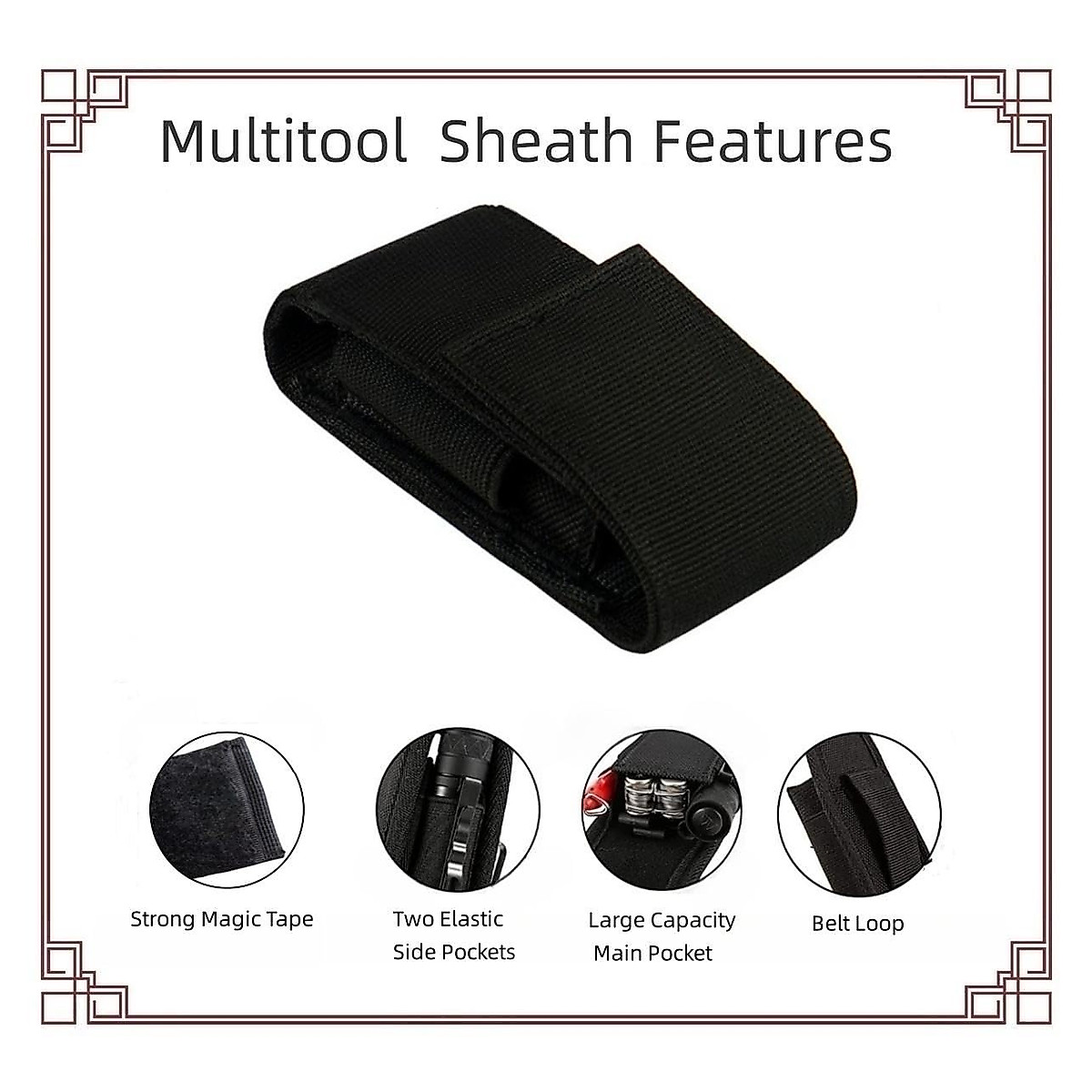 Multitool Sheath for Belt, Knife Holster Sheath for Multitools, Pocket Knife Holder, Knife Pouch Belt Sheath, EDC Belt Organizer for Folding Knife,Flashlight,Mini Pen