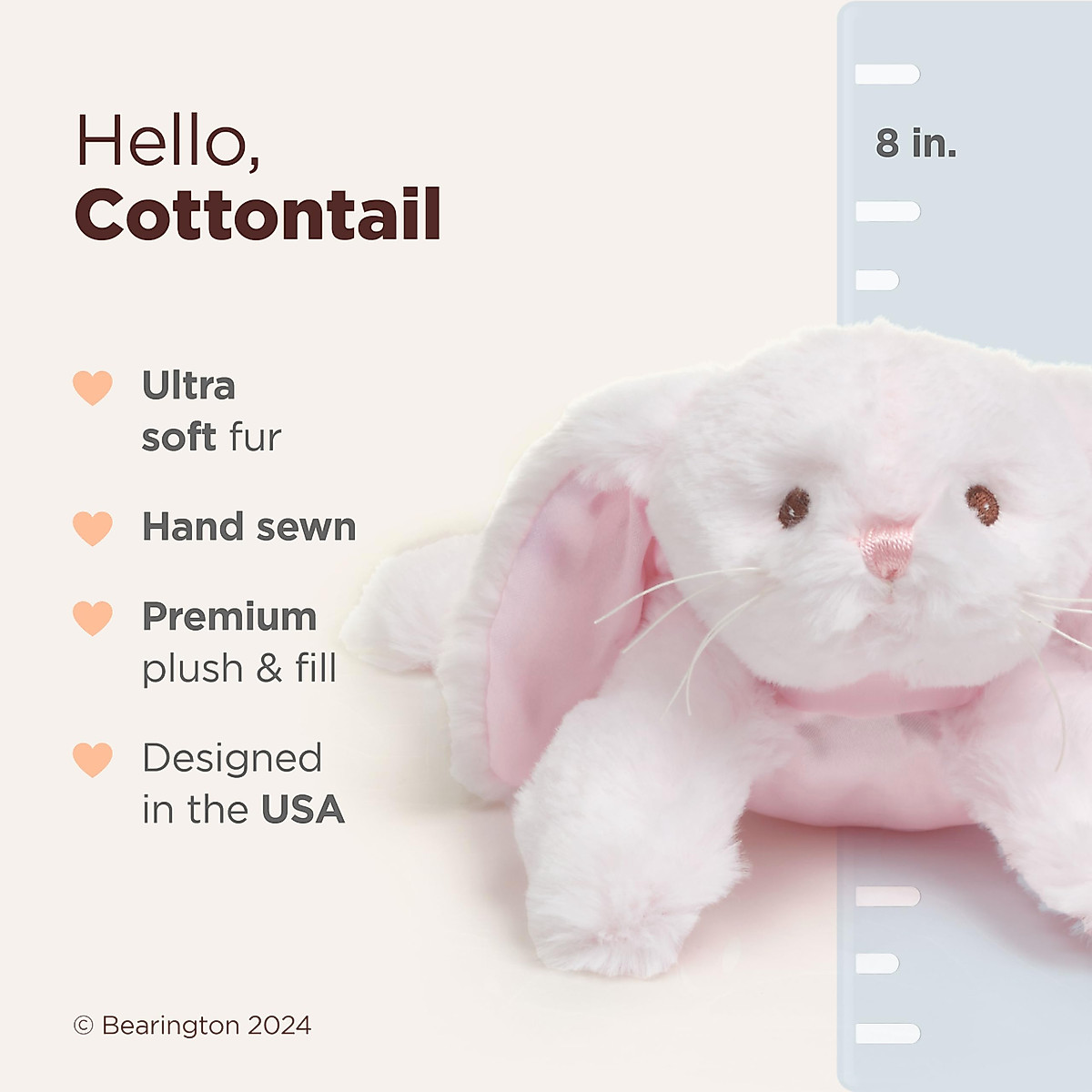 Bearington Baby Cottontail Plush Stuffed Animal Pink Bunny with Rattle, 8 inches