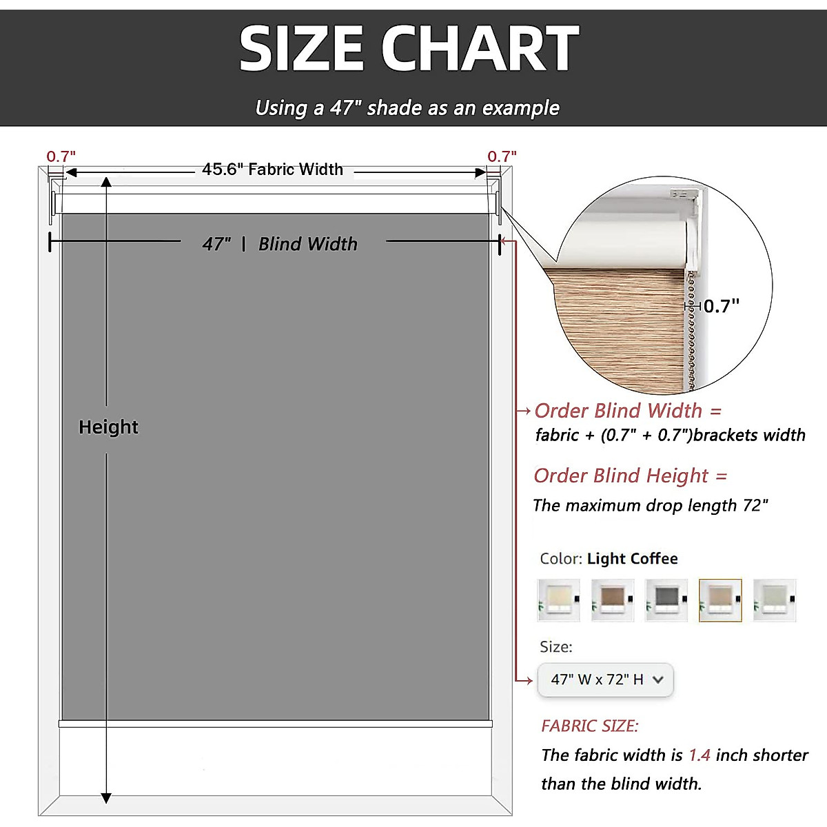 RED GRAPES Roller Window Shades,100% Blackout UV Protection Roller Blinds,Window Blind with Thermal Insulated,Window Shade for Home Office Living Room,Easy to Install(Light coffee, 36'')