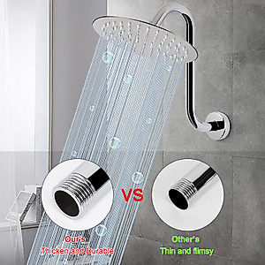 HarJue S Shaped Shower Arm, High Rise Shower Head Extension Pipe Standard 1/2" Connection with Flange, Awesome Shower Experience-Stainless Steel Bathroom Accessory(10 Inch S Shape, Chrome Finish)