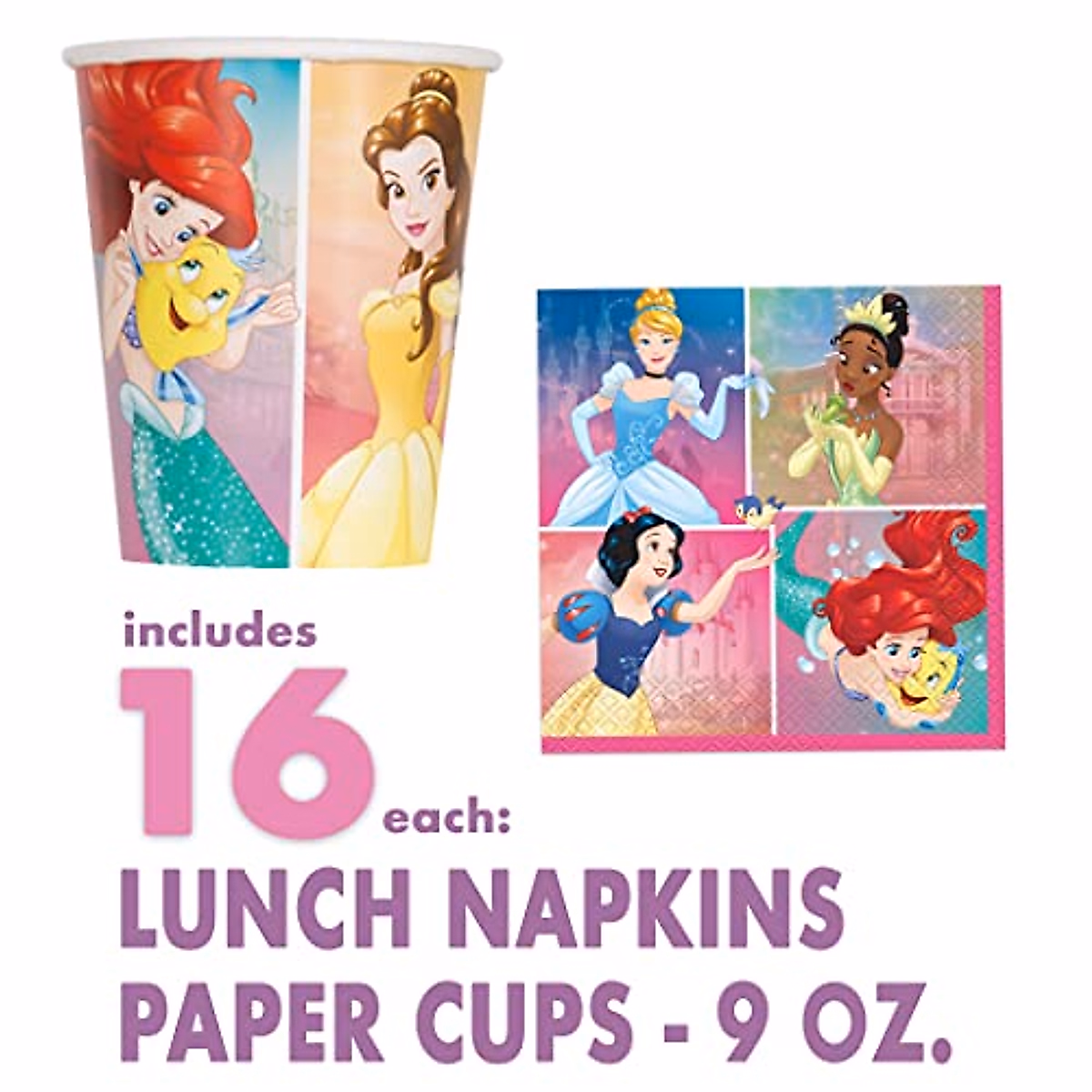 Disney Princess Party Supplies and Decorations for Princess Birthday Party Theme, Serves 16 Guests and Includes Tableware and Decor with Table Cover, Banner, Plates, Napkins & More