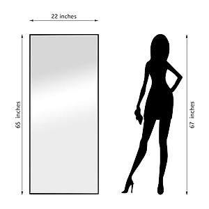 Dolonm 65x22 Inch Full Length Mirror, Modern Design Standing Floor Mirror, Full Body Mirror for Living Room, Bedroom, Bathroom, Cloakroom, Hallway, Black(Aluminum Alloy Frame)