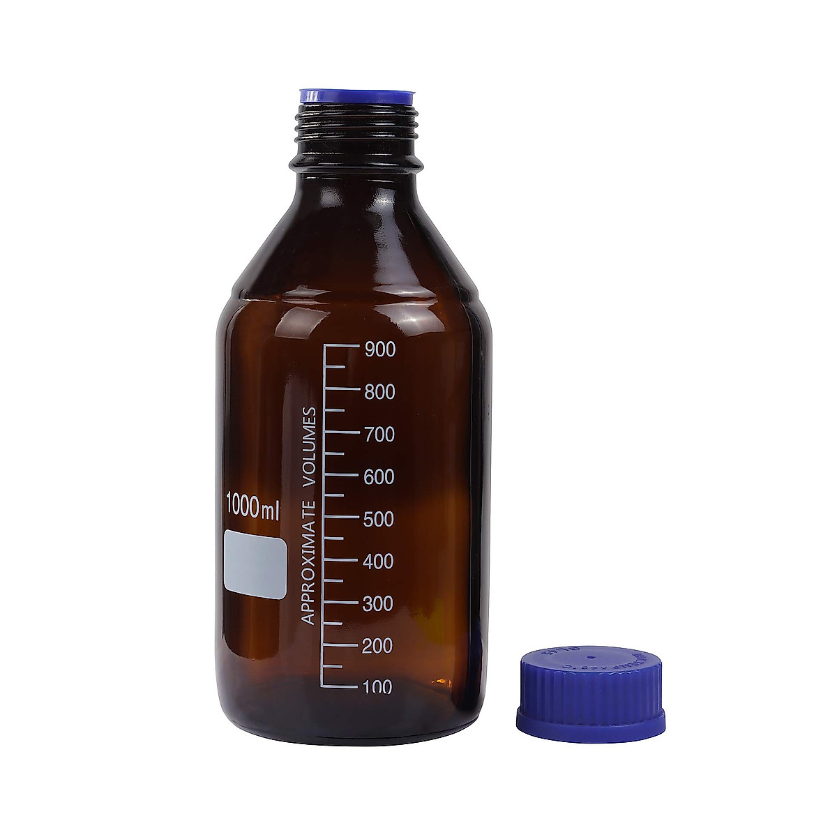 Moonetto 4 Pack 1000ml Amber Glass Graduated Round Lab Reagent Media/Storage Bottle With GL45 Blue Screw Cap