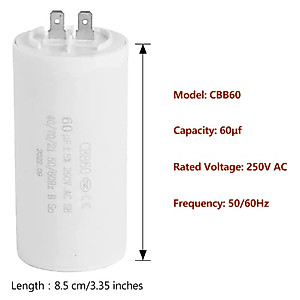Watris Veiyi AC 250v 60μF CBB60 Run Capacitor, 50/60HZ Run Capacitor, Cylinder Shaped Motor Start Capacitor for Motor Cool/Heat Pump Washing Machine, AC Capacitor