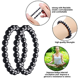Hicarer 2 Pieces Shungite Bracelet Black Shungite Beads Crystal Stretchy Stones Bracelets Energy Jewelry Powerful Defender Spiritual Healing Chakra Balance for Men Women(6 mm)