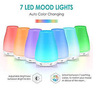 URPOWER 2nd Version Essential Oil Diffusers,Aroma Essential Oil Cool Mist Humidifier with Adjustable Mist Mode,less Water Auto Shut-Off and 7 Color Lights Changing for Home Office Baby