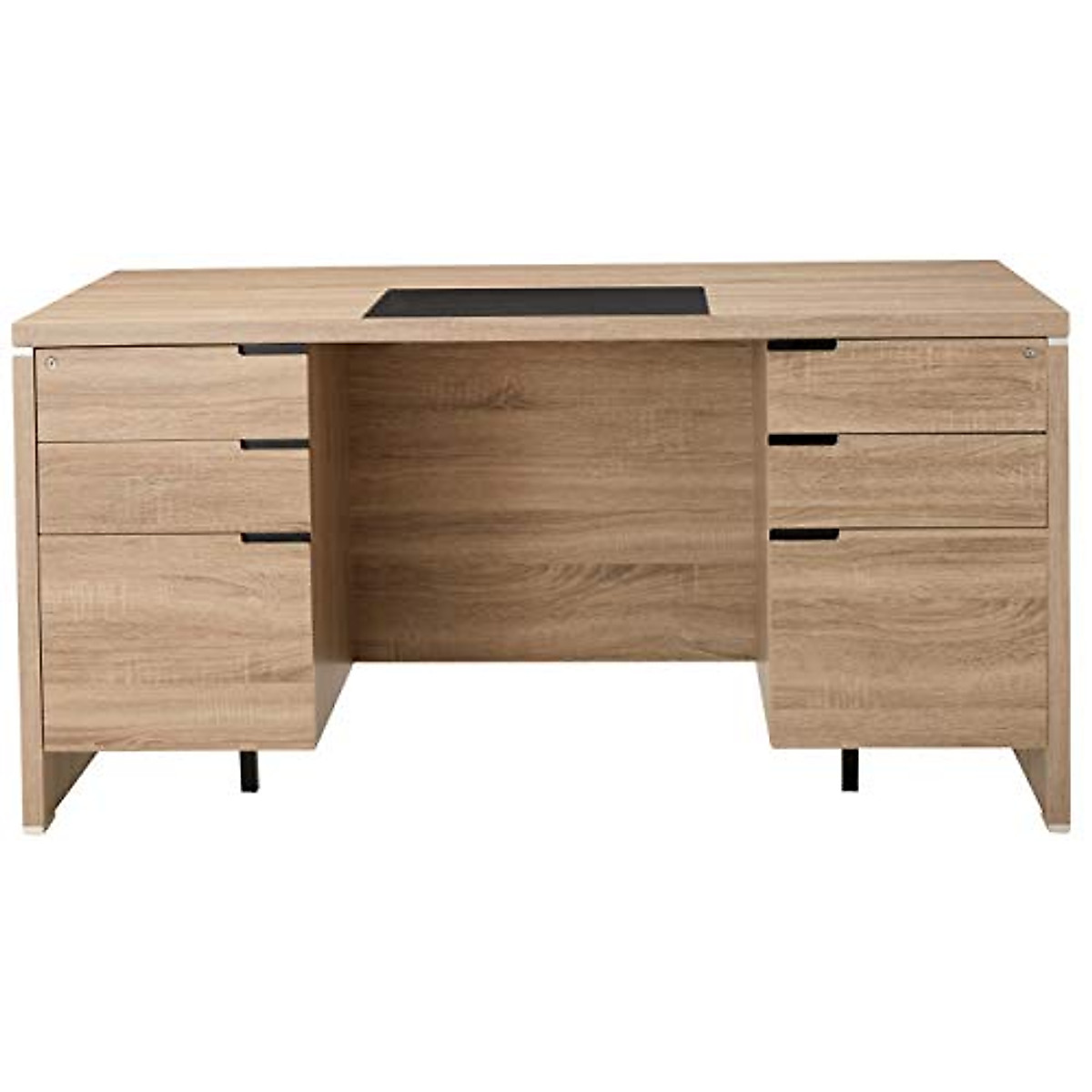Benzara Wooden Desk with Locking Drawers, Brown