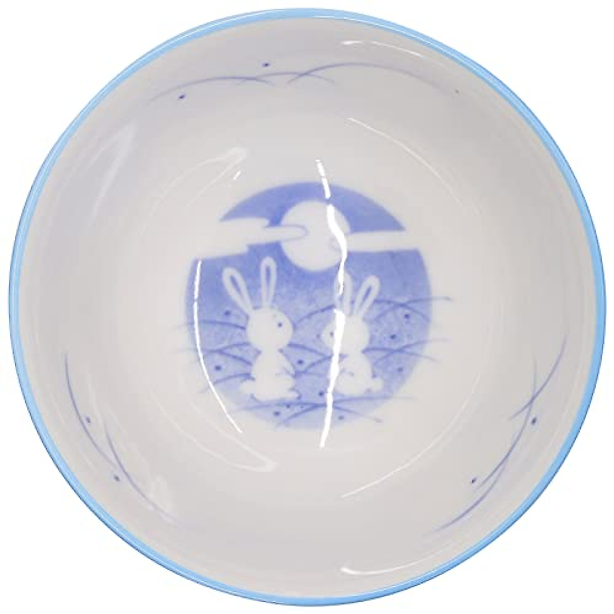 Mino Ware Rice Bowl Set, 4.4 inch, Red Rabbit Design, Blue, Japanese Ceramic Bowls, 5.2 oz, Set of 2