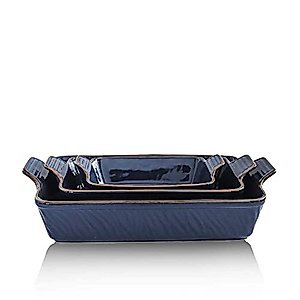 KOOV Bakeware Set, Ceramic Baking Dish, Rectangular Lasagna Pans for Cooking, Cake Dinner, Kitchen, 9 x 13 Inches, Texture Series 3-Piece (3 Piece, Aegean)