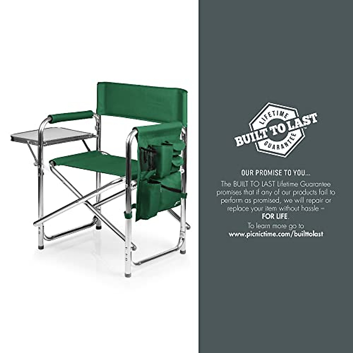 ONIVA - a Picnic Time brand - Sports Chair with Side Table, Beach Chair, Camp Chair for Adults, (Hunter Green)