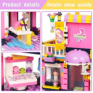 1373 Pieces Summer Pool Party Time, Hair Salon Toys Building Blocks Set Includes Juice Bar, Cars Building Play Kit,Storage Box, Learning and Roleplay Gift for Boys Girls 6-12