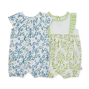 Burt's Bees Baby Baby Girls' Rompers, Set of 2 Bubbles, One Piece Jumpsuits, 100% Organic Cotton, Rose Garden, 6 Months