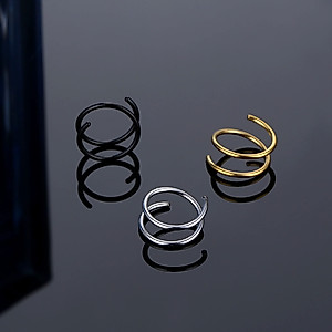 Double Hoop Nose Ring for Single Piercing Black Silver Spiral Nostril Piercing Jewelry Cartilage Earrings Stainless Steel Nose Ring Hoop for Women Men (Colorful)