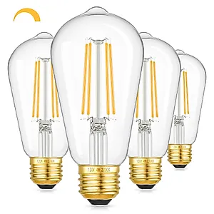 Kondras Dimmable Vintage LED Edison Bulbs, 4W 40W Equivalent LED Bulbs, ST58 Antique LED Filament Bulbs, 2700K Warm White LED Light Bulbs, E26 Gold Base Bulbs, Clear LED Bulbs CRI90+, 4 Packs