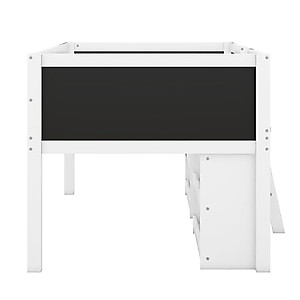 Low Loft Bed with 2 Movable Storage Shelves,Loft Bed with Chalkboard and Ladder,Twin Loft Bed Frames for Kids,Kids Twin Bed Frame Kid Bed Loft Bed for Kids,No Box Spring Needed,White