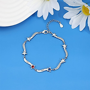 Tian Zhi Jiao Personalized Mothers Bracelets with 2 Simulated Birthstones Engraved Names Bracelets Family Jewelry for Women (2 stones)