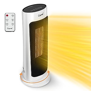 CAYNEL Home Oscillating Tower Ceramic Heater with Adjustable Thermostat, 12-Hour Timer and Safety Lock, Tip-Off Switch and Overheat Protection for Home and Home Office Areas, White