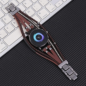 Posh Leather Bands Compatible with Samsung Galaxy Watch 7 6 5 4 40mm 44mm/Watch 6 4 Classic Band 42mm 46mm 43mm 47mm/Galaxy Watch 5 Pro Band 45mm/Active 2, 20mm Boho Bracelet Handmade Strap for Women (Brown Black)