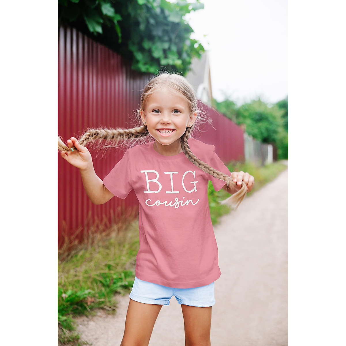 Big Cousin T-Shirts for Toddler and Youth Fun Family Outfits White on Mauve Shirt Youth Small
