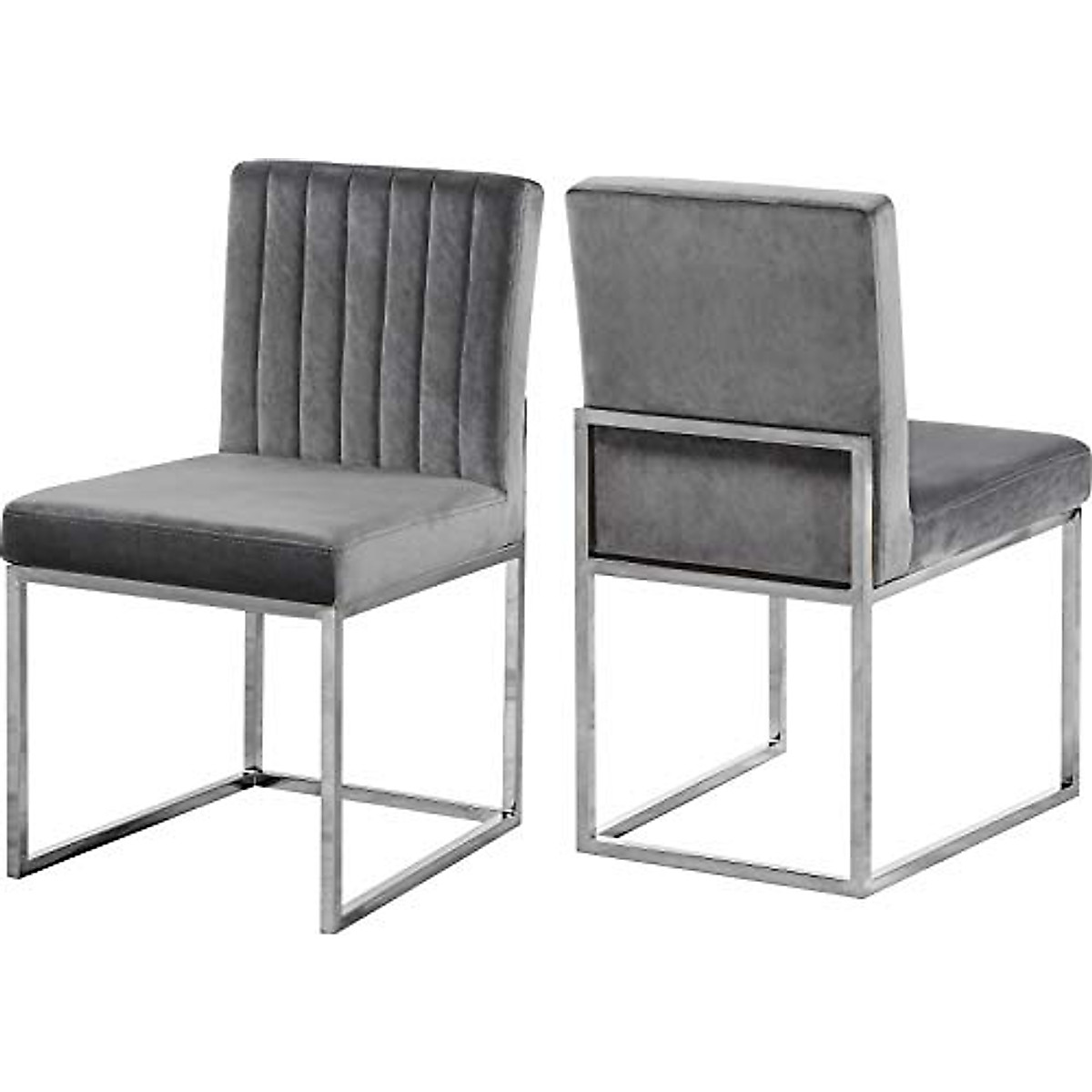 Meridian Furniture Giselle Collection Modern | Contemporary Velvet Upholstered Dining Chair with Durable Metal Base, Set of 2, 18" W x 22" D x 32" H, Grey