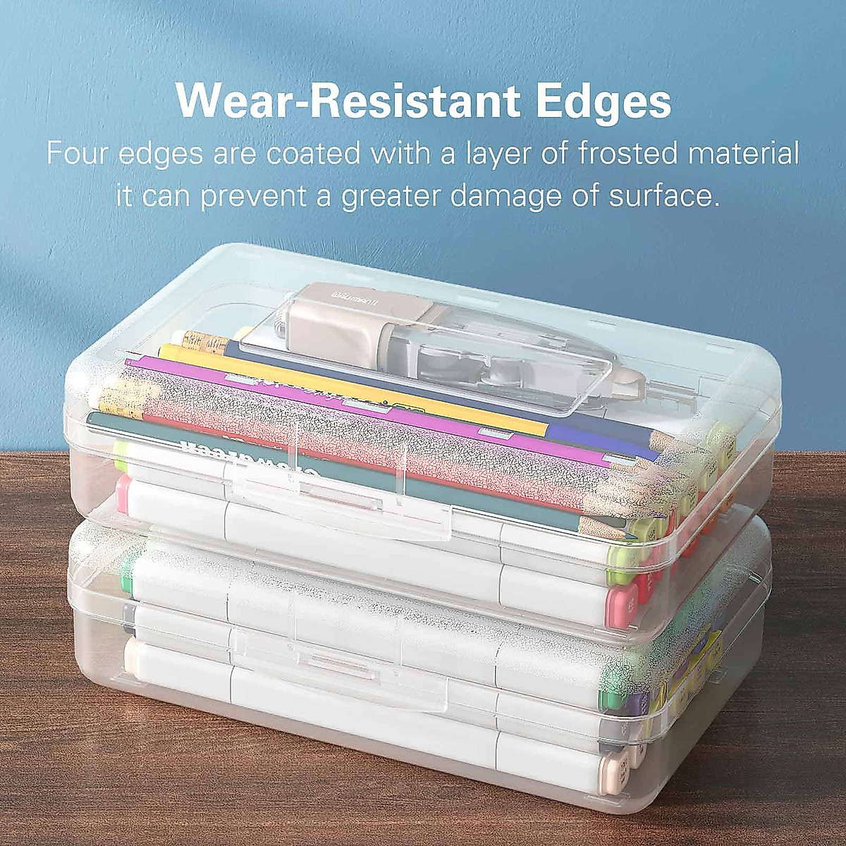 Denkee 4 Pack Clear Pencil Box, Plastic Large Capacity Pencil Boxes, Hard Pencil Case, School Supply Crayon Box Storage with Snap-Tight Lid, Stackable Office Supplies Storage Organizer Box