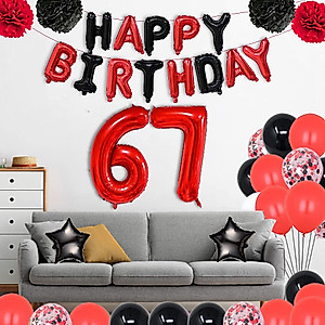 yujiaonly 67th Birthday Party Decorations-Happy Birthday Foil Ballons Banner Red Number 67 Happy birthday Sash Latex Balloons Perfect for 67 Years Old Party Supplies Balloons Number 67 Red