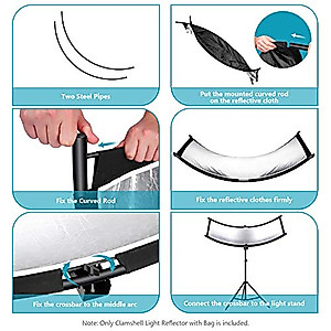 Neewer Clamshell Light Reflector Diffuser with Carrying Bag, 39”×18”/100x45cm Photography Curved Lighting Reflector for Photo Studio Photography, Black/White/Gold/Silver Colors (Stand Not Included)