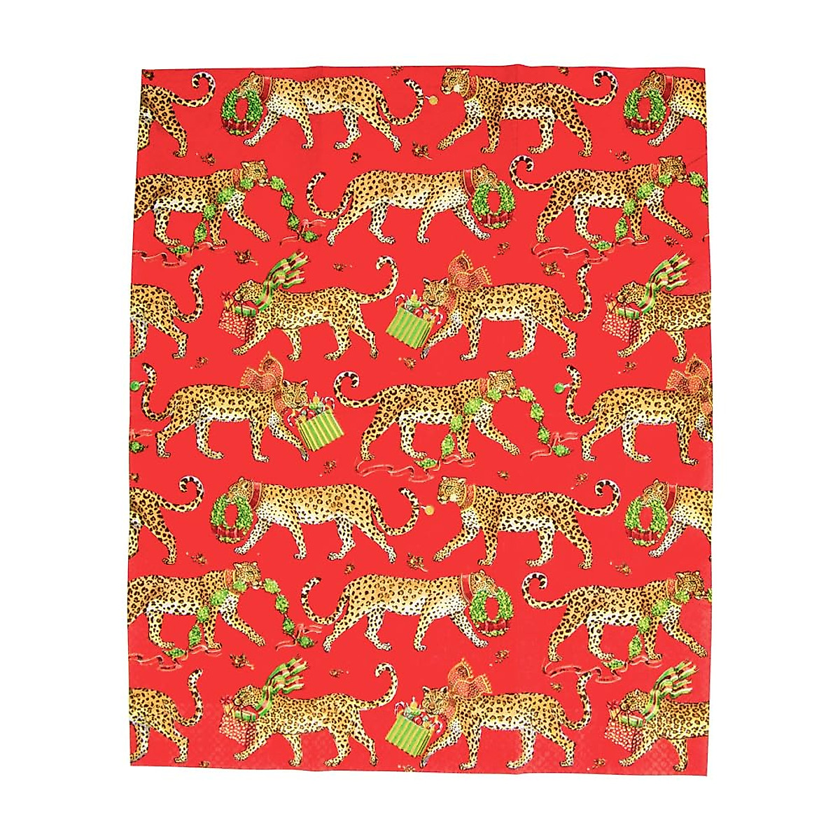 Caspari Christmas Leopards Paper Guest Towel Napkins in Red - Two Packs of 15