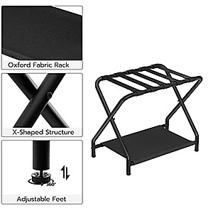 HOOBRO Folding Luggage Racks Set of 2, Suitcase Stand with Fabric Storage Shelf for Guest Room, Metal Luggage Holder, 27 x 15.3 x 22 Inches, Bedroom, Hotel, Space Saving, Black BK04XLP201