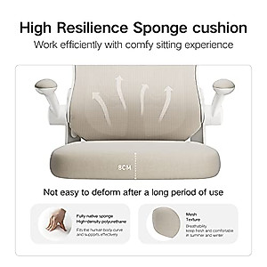 Hbada Ergonomic Office Chair with Up&Down Adjustable Lumbar Support and Flip Up Arm, Swivel Computer Desk Chair with Adjustable Height, Breathable Mesh Office Chair with PU Wheels, Gray