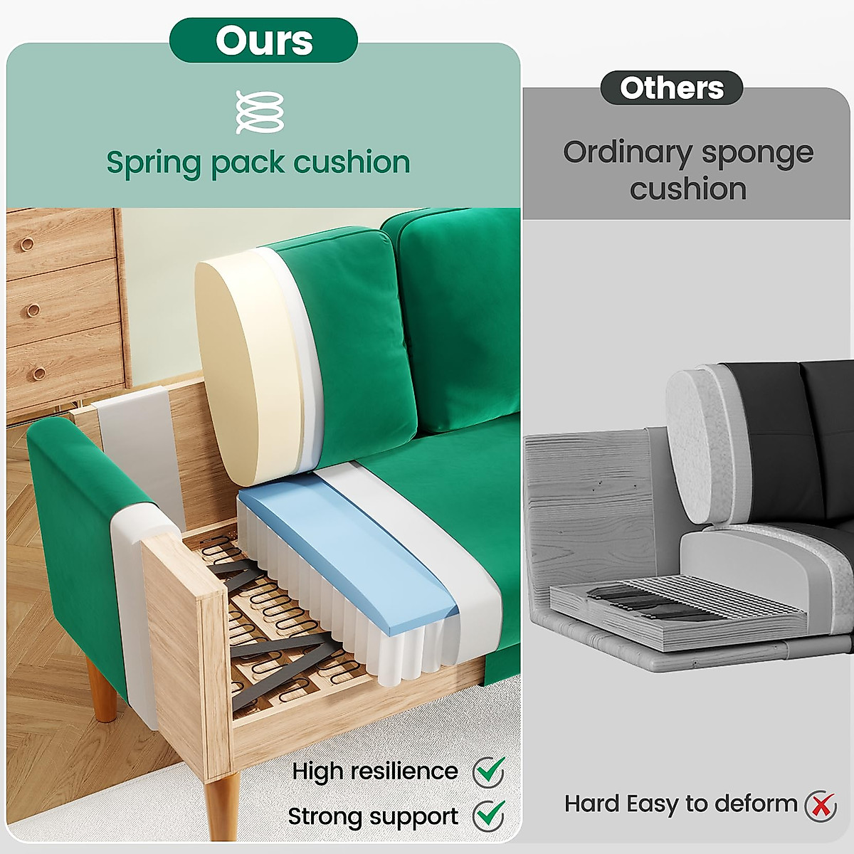 Loveseat Sofa, 55" Small Sofa Couch Mid Century Modern Velvet Couch for Small Spaces, Bedroom and Living Room, Removable Sofa Cover Spring Cushions and Solid Wood Frame, Easy to Install, Green