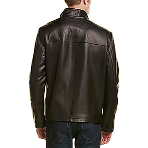 Cole Haan Men's Smooth Lamb Leather Moto Jacket, Black, Large
