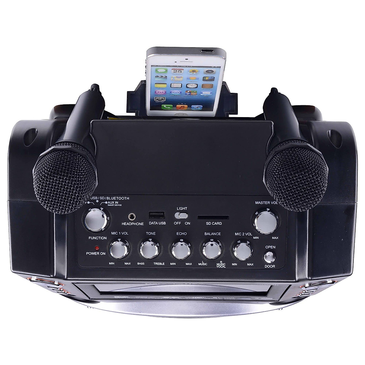 Karaoke USA GF946 GF946 DVD/CD+G/MP3+G Bluetooth 35-Watt Karaoke System with 7-Inch TFT Digital Color Screen, LED Lights, HDMI Output, and 2 Microphones (Black)