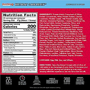 BSN Syntha-6 Whey Protein Powder, Cold Stone Creamery- Birthday Cake Remix Flavor, Micellar Casein, Milk Protein Isolate Powder, 25 Servings