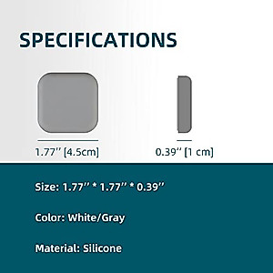 [4 Pack] [White&Gray] Door Stoppers Wall Protector Square 1.77 Inch Silicone Strong Adhesive Tape Shock Absorbent Wall Shield Door Slamming Silencer for Door Handle Furniture Protectors Rubber