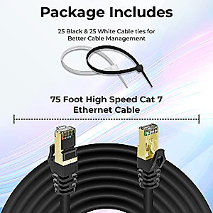 MAXLIN CABLE Cat 7 Ethernet Cable for Gaming - 75ft LAN Network Patch Cord Wire, 10GBPS High Speed Internet Cable, RJ45, 24AWG, 600MHz Connectors for Router, Modem, Compatible with TV, PC, PS3