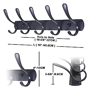 SKOLOO Coat Rack Wall Mount - Modern, Metal Wall Coat Rack with 5 Hooks, Sturdy Wall Hook Rack Rail for Hanging Coat, Jacket, Clothes, Hat, Matte Black