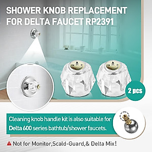 2Pcs Faucet Handle for Delta RP2391 - Single Clear Knob Handle Kit with Offset Hole for Shower/Tub, 2-1/2" x 2-1/8" Shower Knob Replacement for Delta Faucet RP2391 with Set Screw