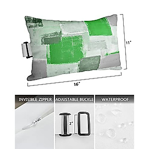 Recliner Head Pillow Ledge Loungers Chair Pillows with Insert Green and Grey Abstract Geometric Lumbar Pillow with Adjustable Strap Outdoor Waterproof Patio Pillows for Beach Pool Chair, 2 PCS