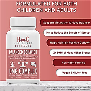 HighCraft Extracts DMG Supplement - Balanced Behavior - Calm, Reduces Irritability, restlessness, soothes Mood Changes - Magnesium, Potassium, Betaine, Dimethylglycine, Calcium Gluconate, Glycine