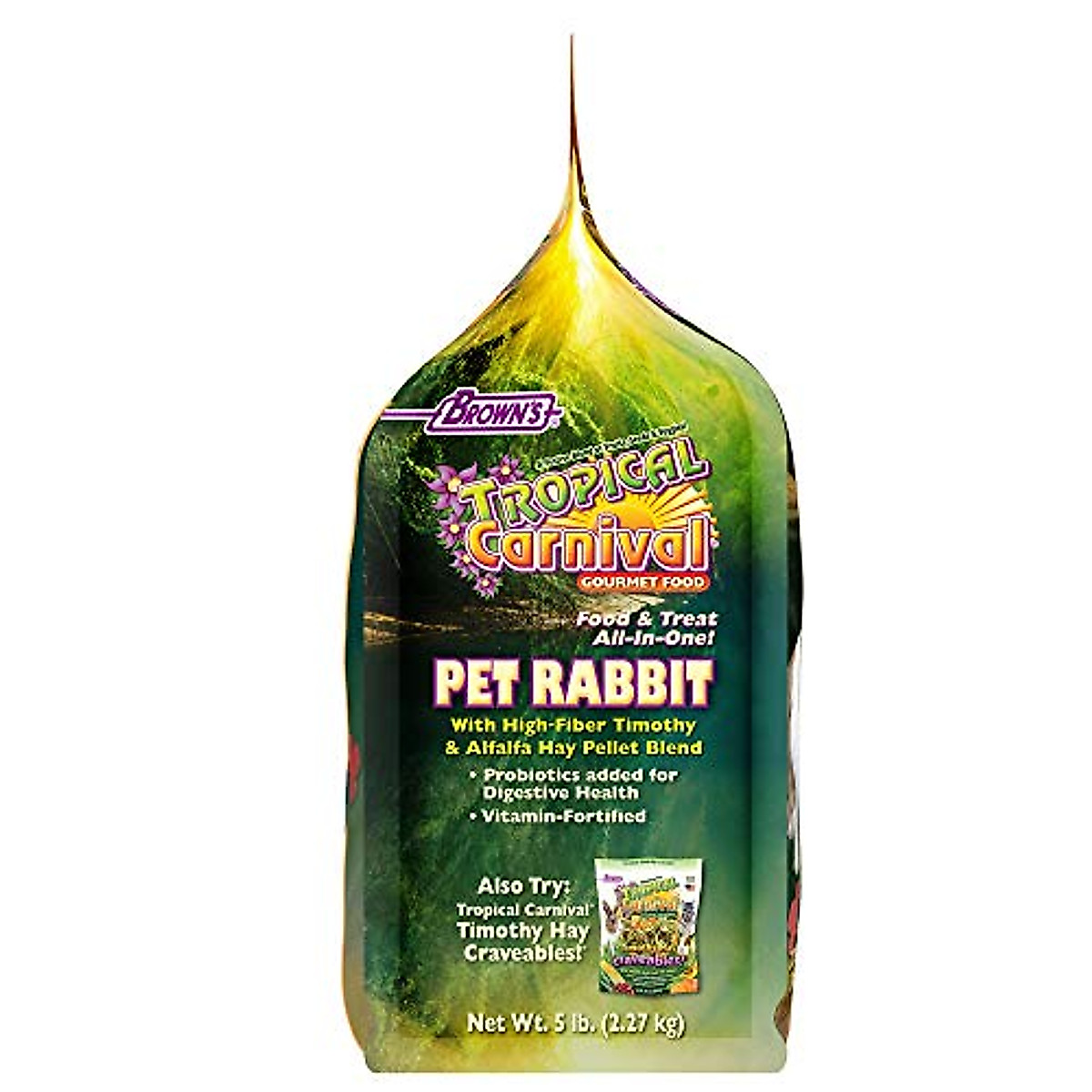 F.M. Brown's Tropical Carnival, Gourmet Pet Rabbit Food with High-Fiber Timothy and Alfalfa Hay Pellets, Probiotics for Digestive Health, Vitamin-Nutrient Fortified Daily Diet, 5 lb