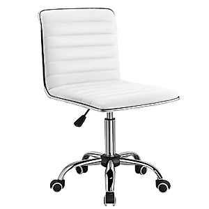 Furmax Mid Back Task Chair,Low Back Leather Swivel Office Chair,Computer Desk Chair Retro with Armless Ribbed (White)