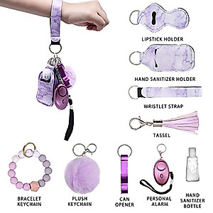 CHPITOS Safety Keychain Full Set for Women, 9PCS Portable Wristlet Key Chain with Personal Alarm for Kids Silicone Car Key Ring Bracelet Keychain