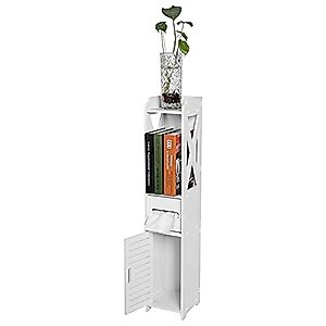 Zerodis Corner Bathroom Storage Cabinet, Small Storage Corner Floor Cabinet Hollow Out Geometry Design with Door for Store Toilet Paper, Books, 31.5 x 6.1 x 5.9in