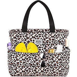 HOMESPON Large Waterproof Beach Bag for Women Sandproof Tote Bag Pool Bag with Zipper and Pockets for Travel Vacation Gym (Leopard Print)